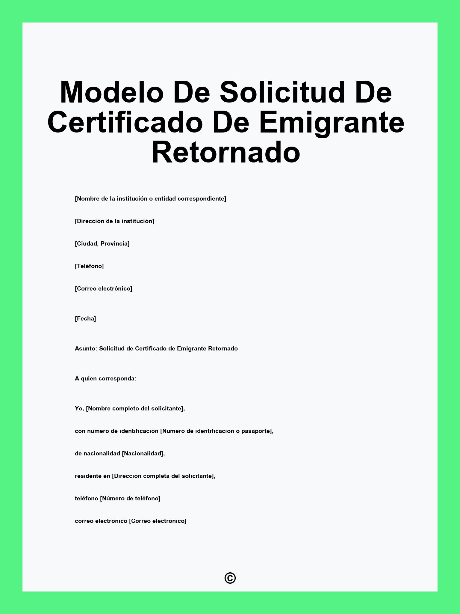 Modelo De Solicitud De Certificado De Emigrante Retornado