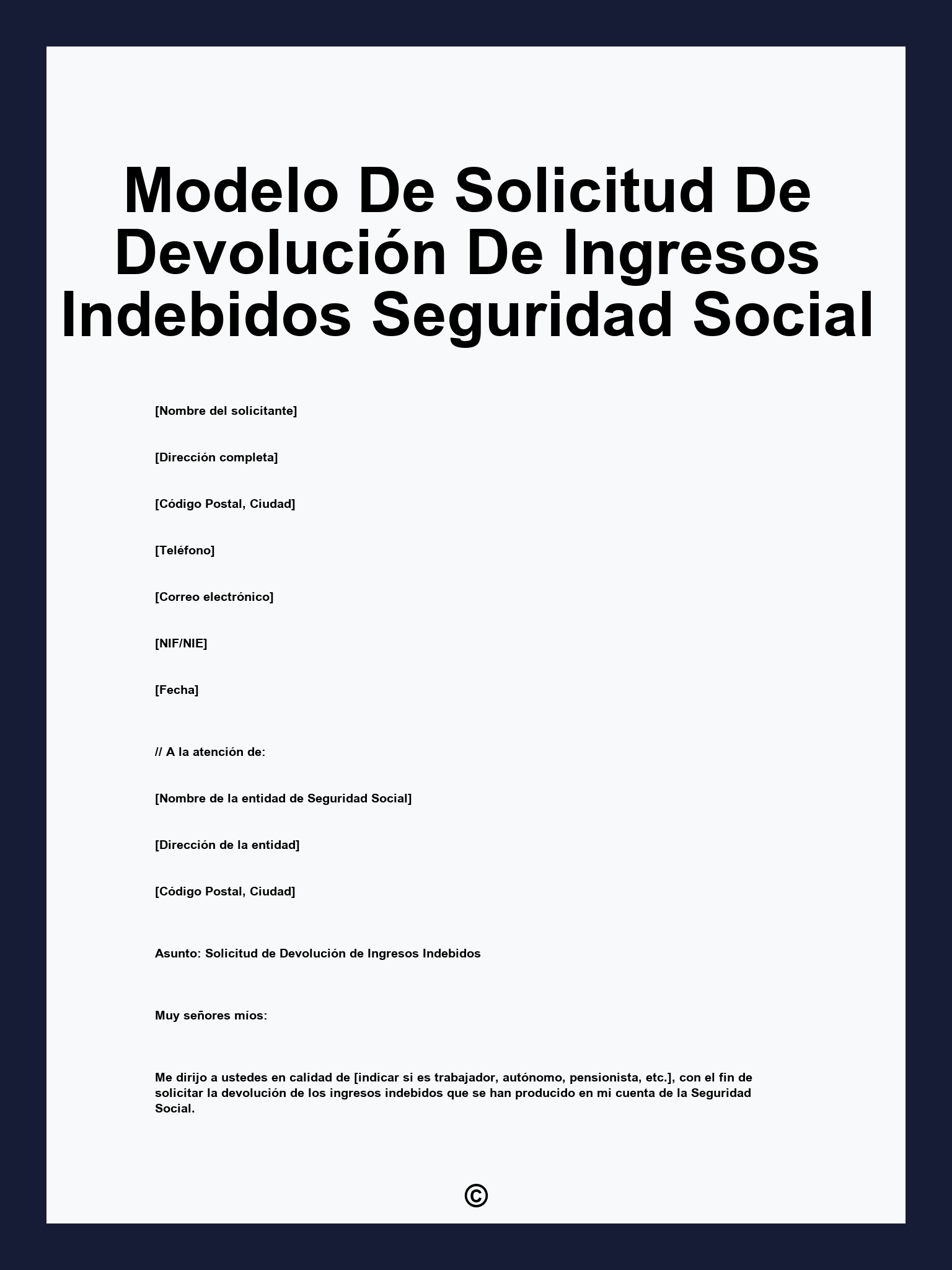 Modelo De Solicitud De Devolución De Ingresos Indebidos Seguridad Social