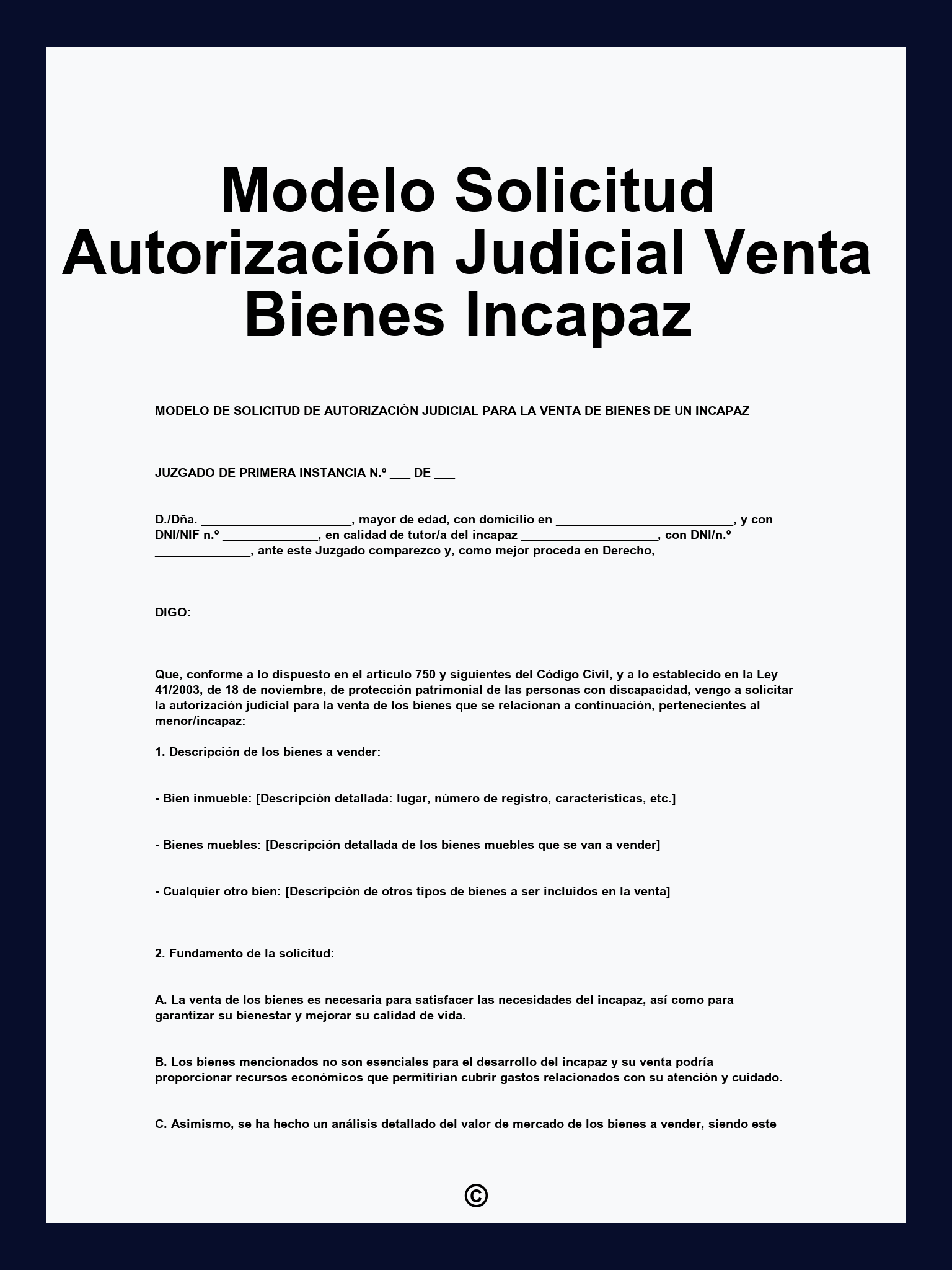 Modelo Solicitud Autorización Judicial Venta Bienes Incapaz
