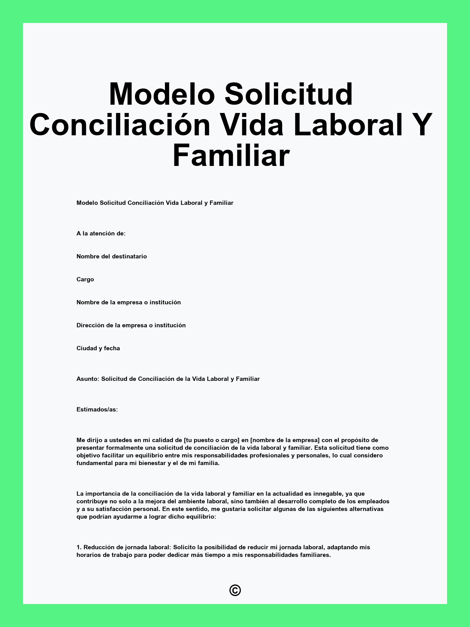 Modelo Solicitud Conciliación Vida Laboral Y Familiar