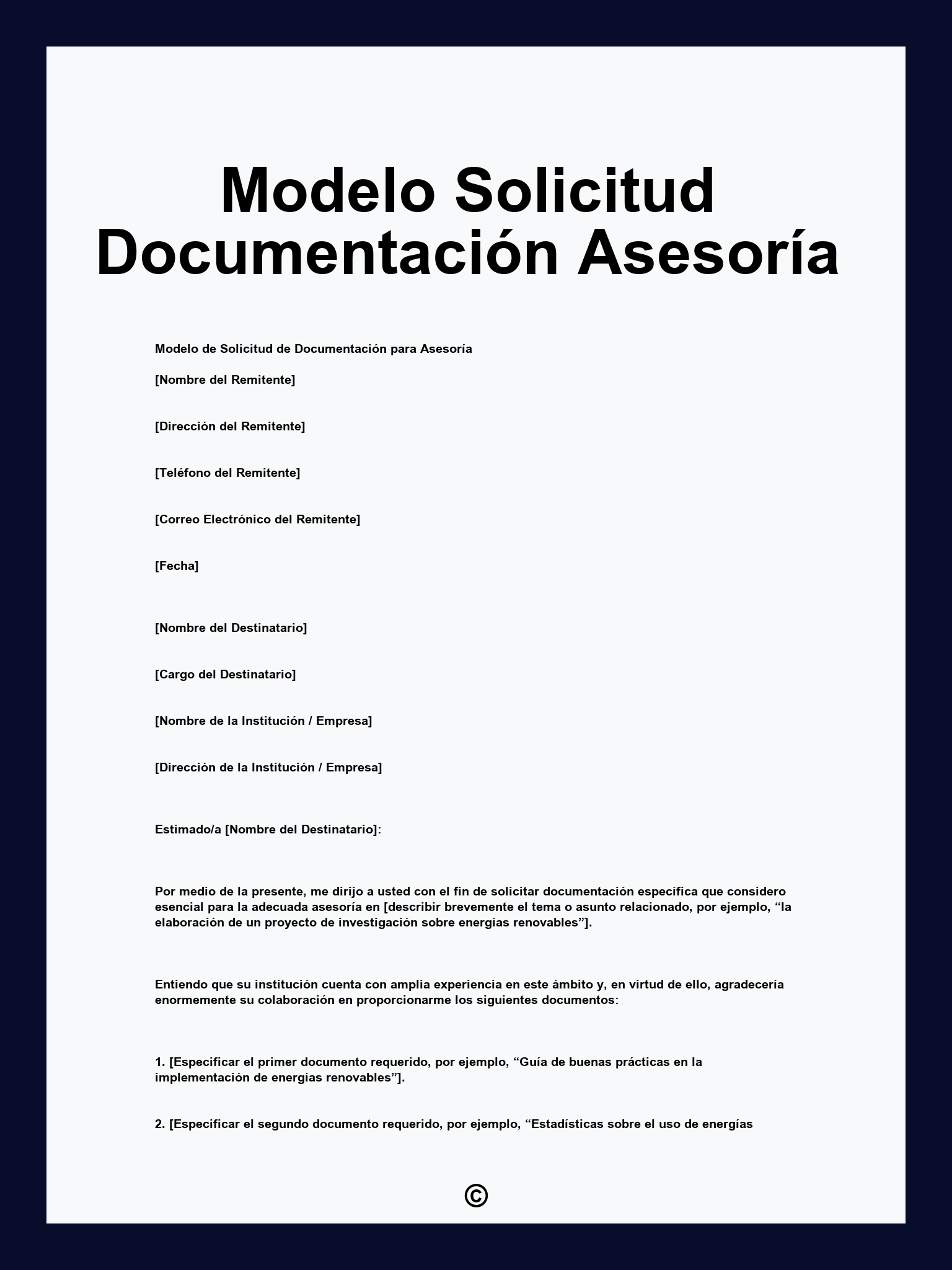 Modelo Solicitud Documentación Asesoría