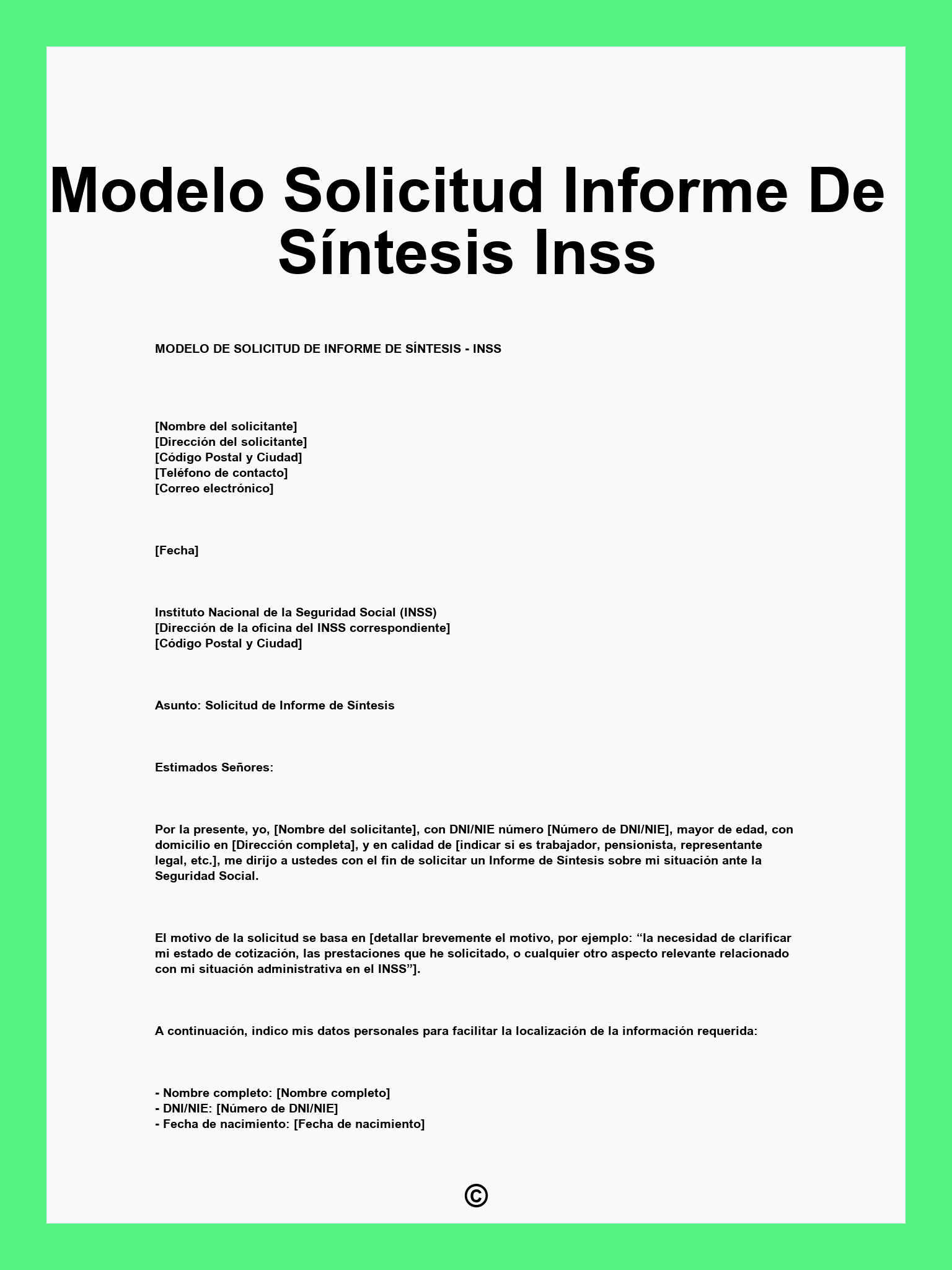 Modelo Solicitud Informe De Síntesis Inss