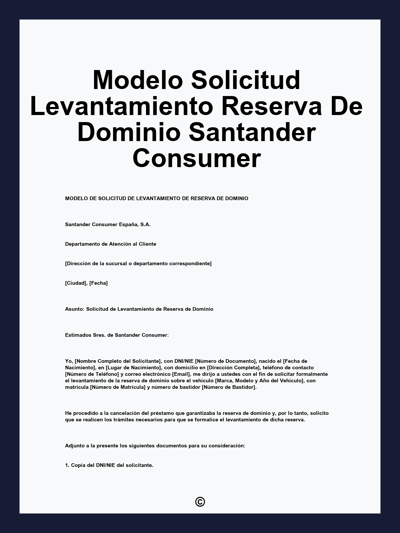 Modelo Solicitud Levantamiento Reserva De Dominio Santander Consumer