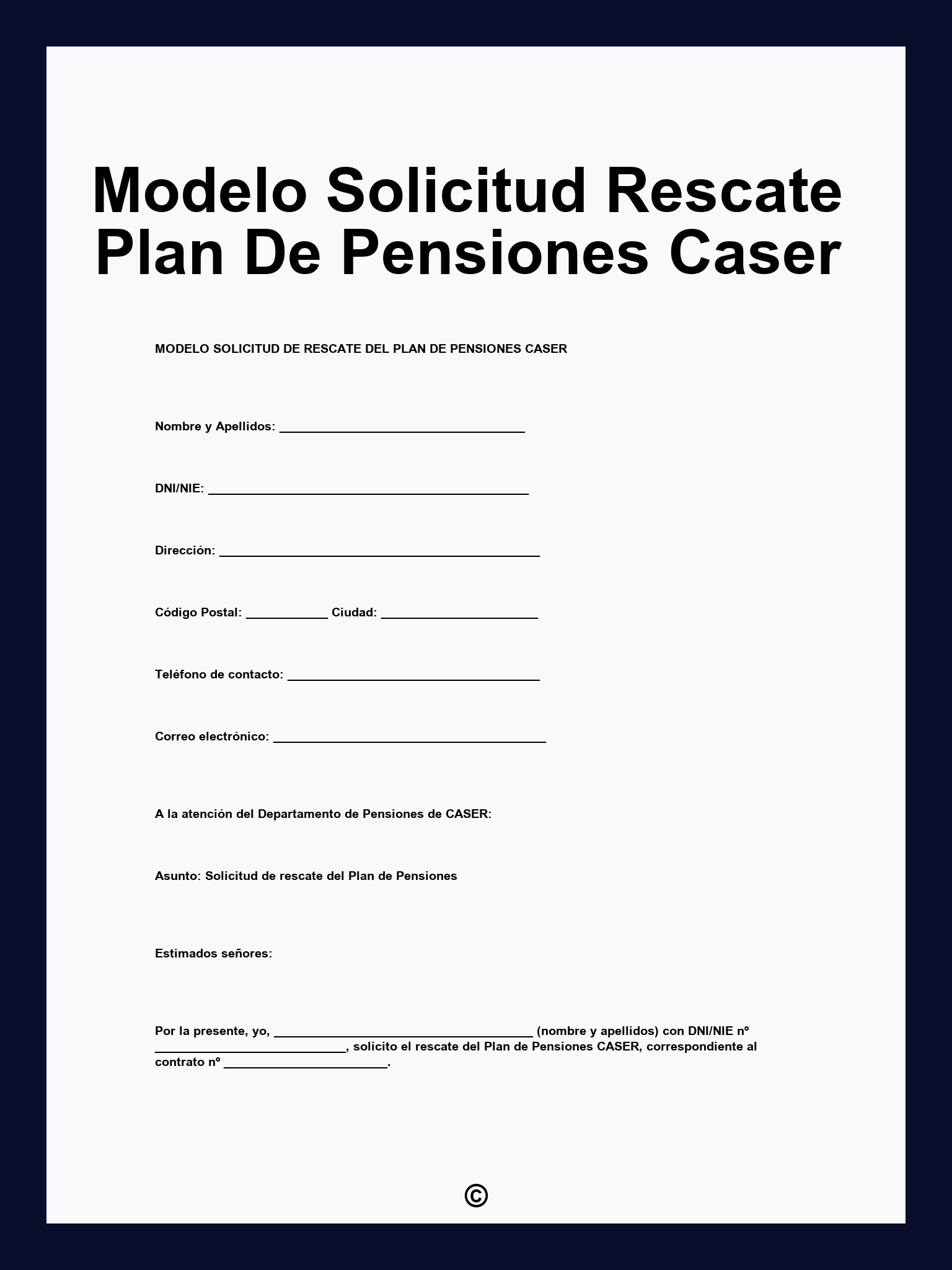 Modelo Solicitud Rescate Plan De Pensiones Caser