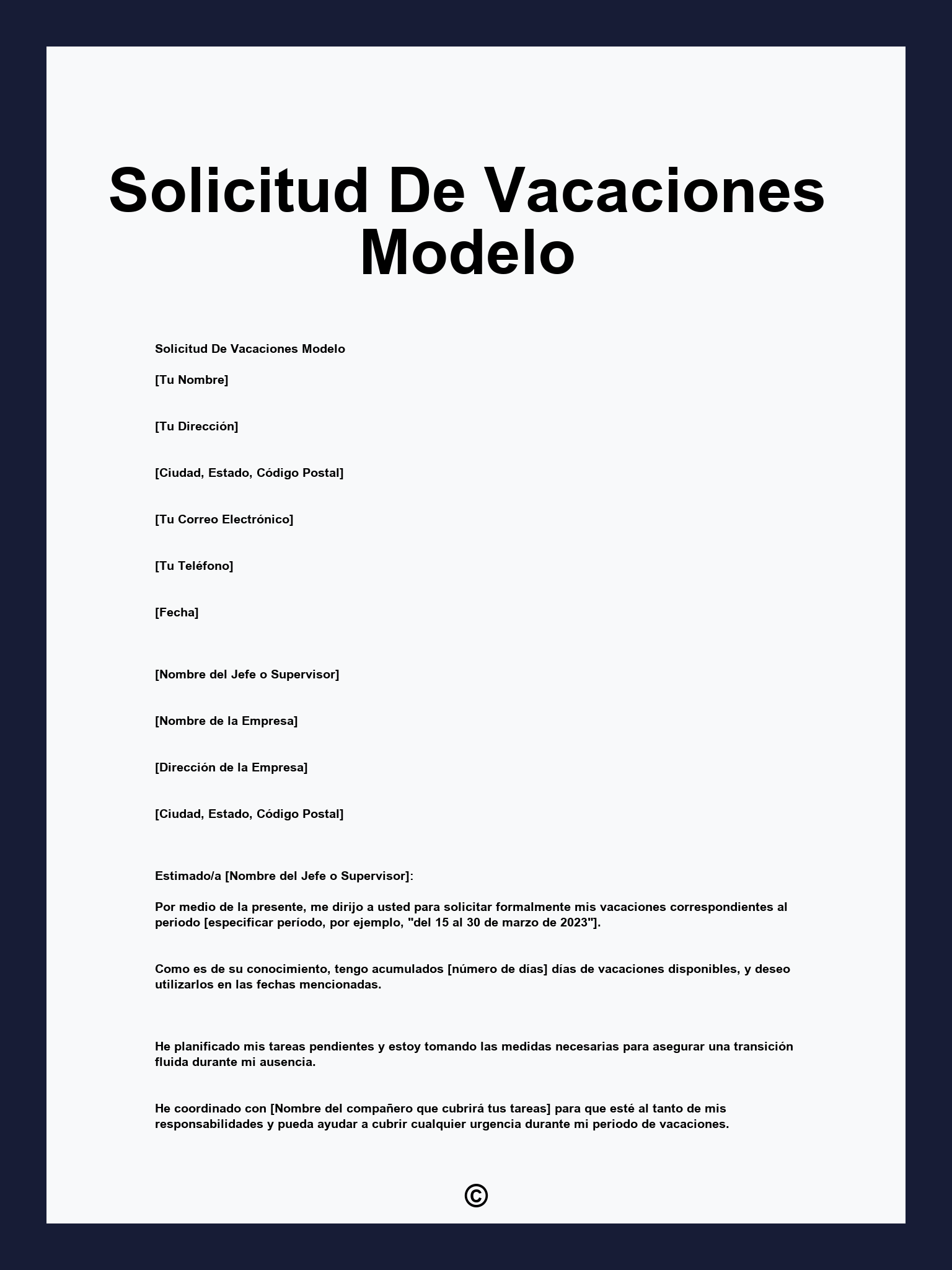 Solicitud De Vacaciones Modelo